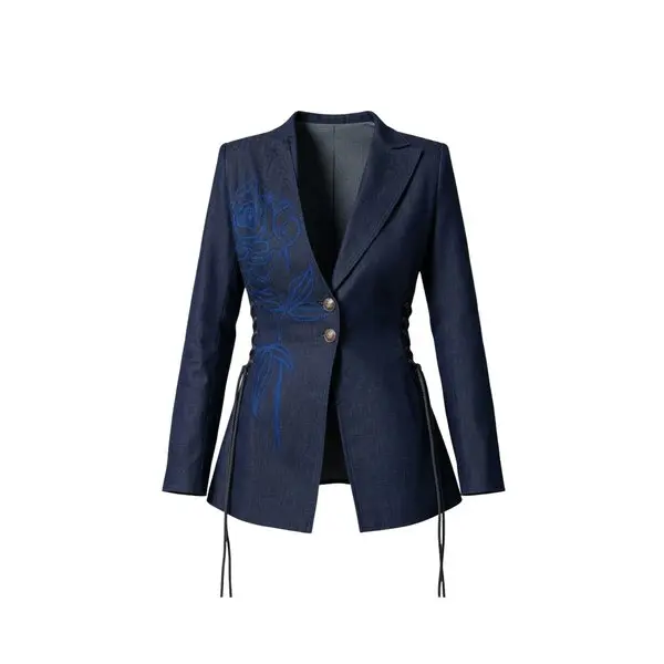 IZABELA MANDOIU Denim Blazer With Rose Embroidery