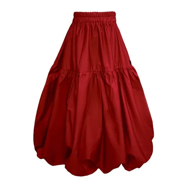 FROCK TALES Mylar Puffball Midi Skirt In Ruby - Red