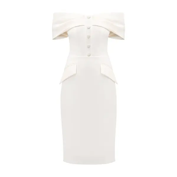 TIA DORRAINE Steel Confidence Off-shoulder Midi Dress Pearl - White