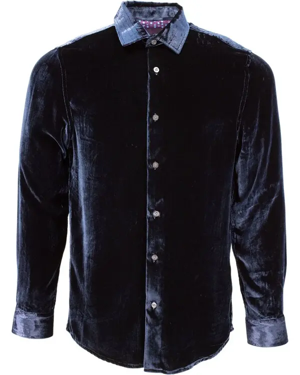 LORDS OF HARLECH Ned Velvet Shirt Navy