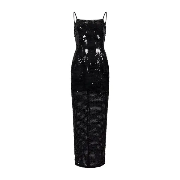 EGYPTIAN BLUE Spaghetti Long Sequin Dress - Black