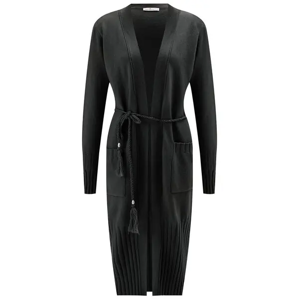 PERALUNA Long Knit Cardigan With Belt In Antracite