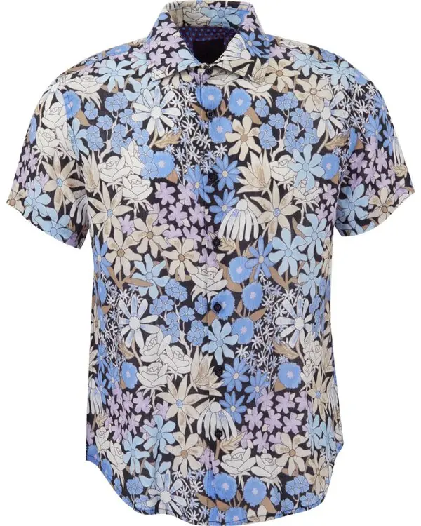 LORDS OF HARLECH Landon Rough Floral Linen Shirt - Black