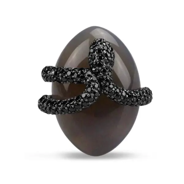 BELLUS DOMINA Sterling Silver Agate Umbra Black Snake Cocktail Ring - Grey/black