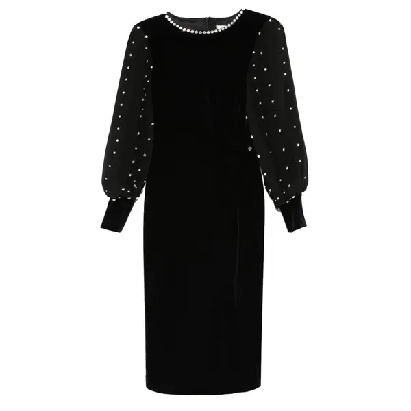 NISSA Crystal-embellished Velvet Midi Dress
