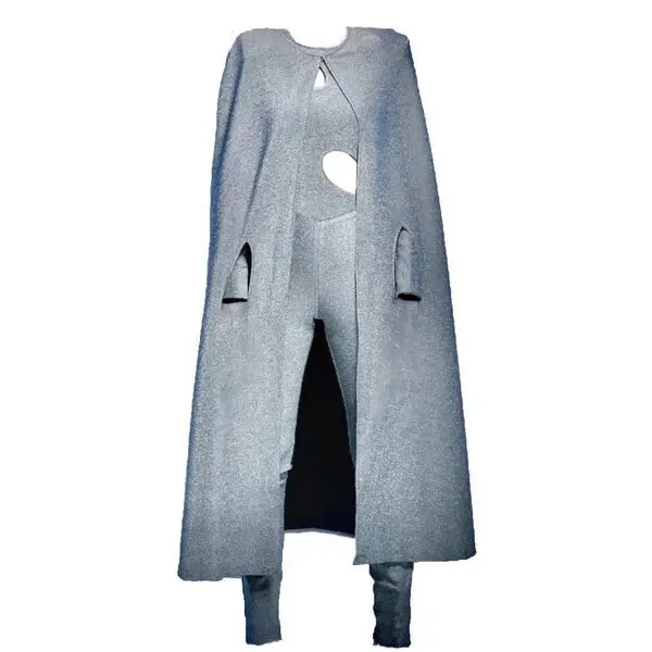 HARMONIA NY Enjoy The Ride Cape & Shoulder Padded Catsuit Set Dani Watanabe - Silver