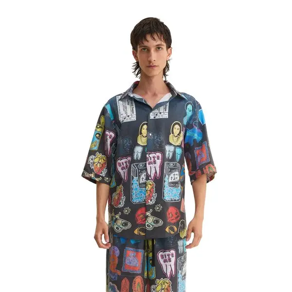 MYSIMPLICATED Short Sleeve Shirt Stickers Design Recycled Fabric