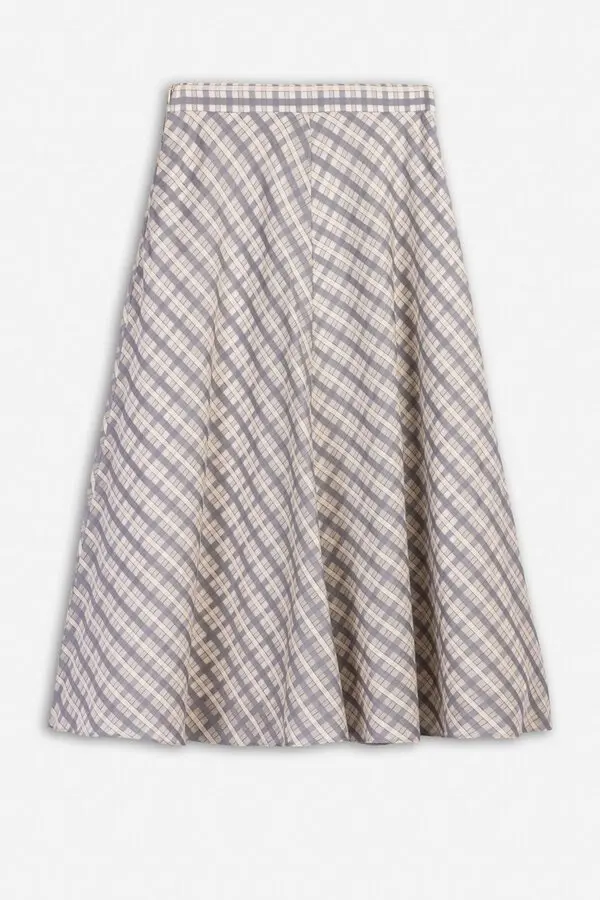 NOCTURNE Checked Flared Midi Skirt