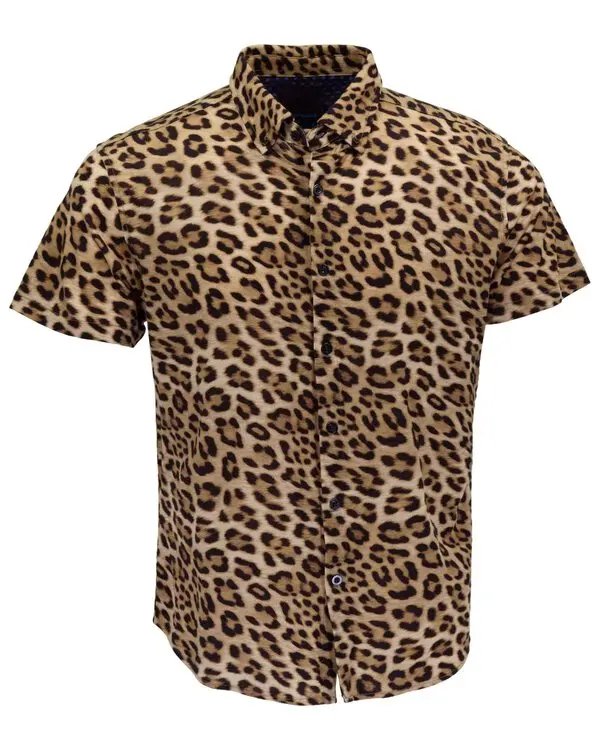 LORDS OF HARLECH Tobias Leopard Merino Wool Button-up Shirt