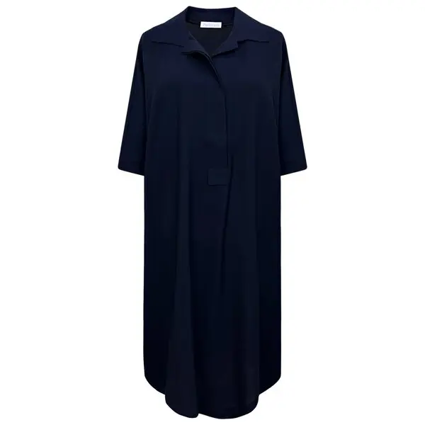 PERLAVERA Dina Navy Hidden Placket Three Quarter Sleeve Dress