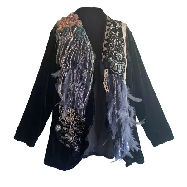 SANIYA KHAN Lace Stones Feathers Jacket
