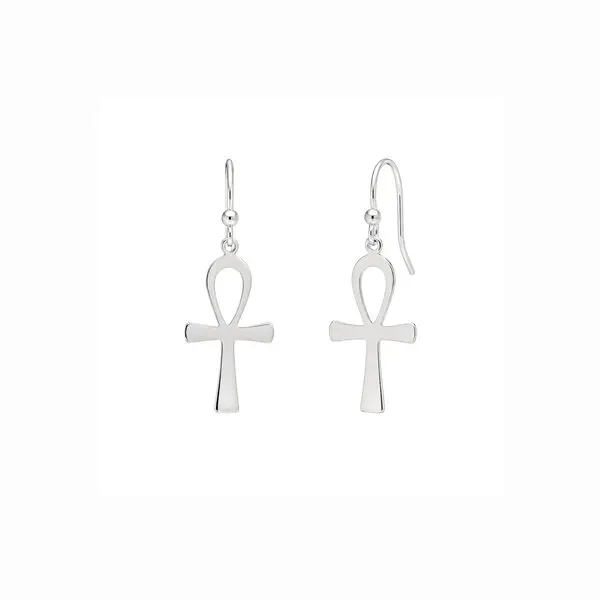 SPERO LONDON Sterling Egyptian Ankh Drop Earrings - Silver