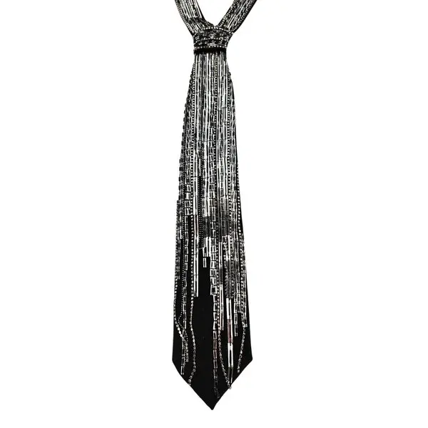 NANDANIE The Antique Silver Fringe Classic Necktie - Black