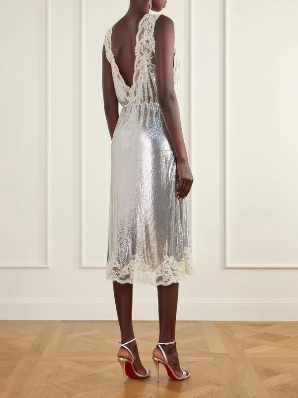 Rabanne Lace-trimmed Chainmail Midi Dress