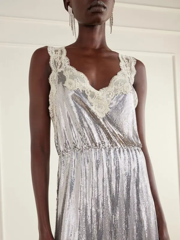 Rabanne Lace-trimmed Chainmail Midi Dress