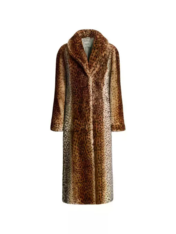 DUCIE Victoria Leopard-print Shearling Coat - Brown