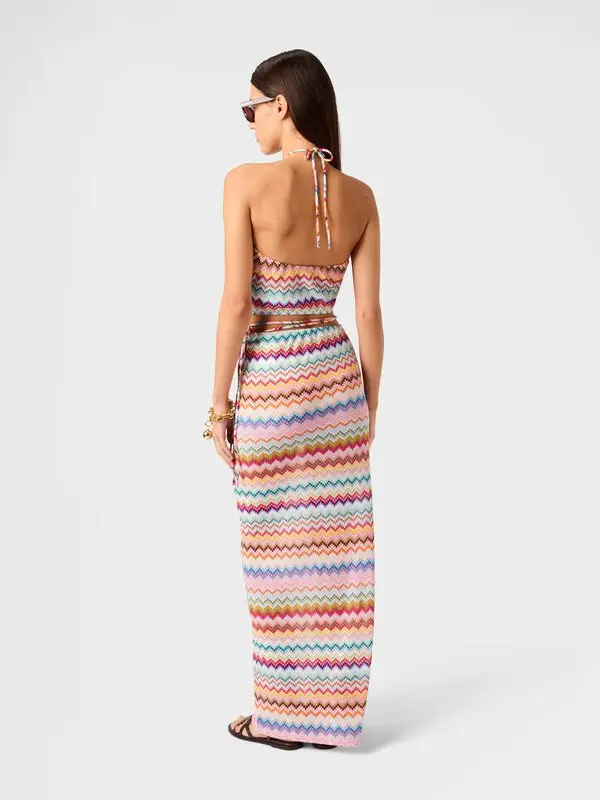 Missoni Top In Lamé Viscose With Pixel-effect Zigzag Pattern And Halter Neckline - Multicoloured