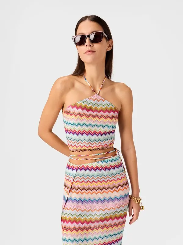 Missoni Top In Lamé Viscose With Pixel-effect Zigzag Pattern And Halter Neckline - Multicoloured