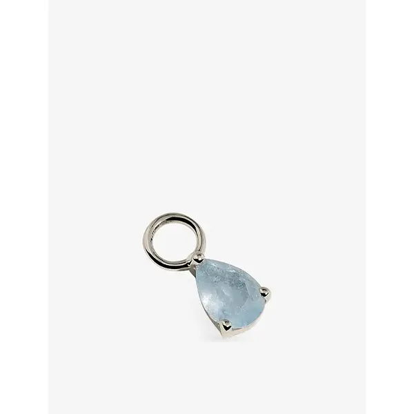 ASTRID & MIYU Birthstone March 14ct White-gold And Aquamarine Earring Charm - Rhodiumplatedsilver