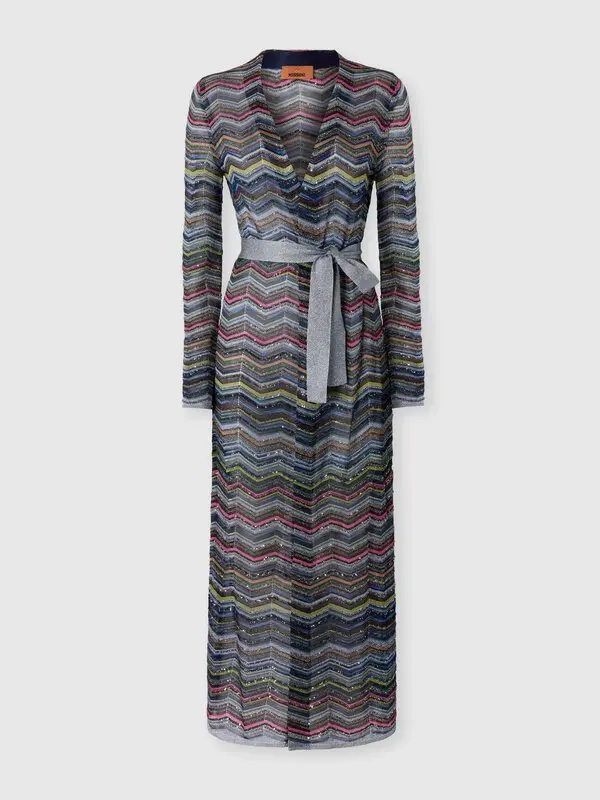 Missoni Long Chevron Viscose-blend Cardigan With Belt - Multicoloured
