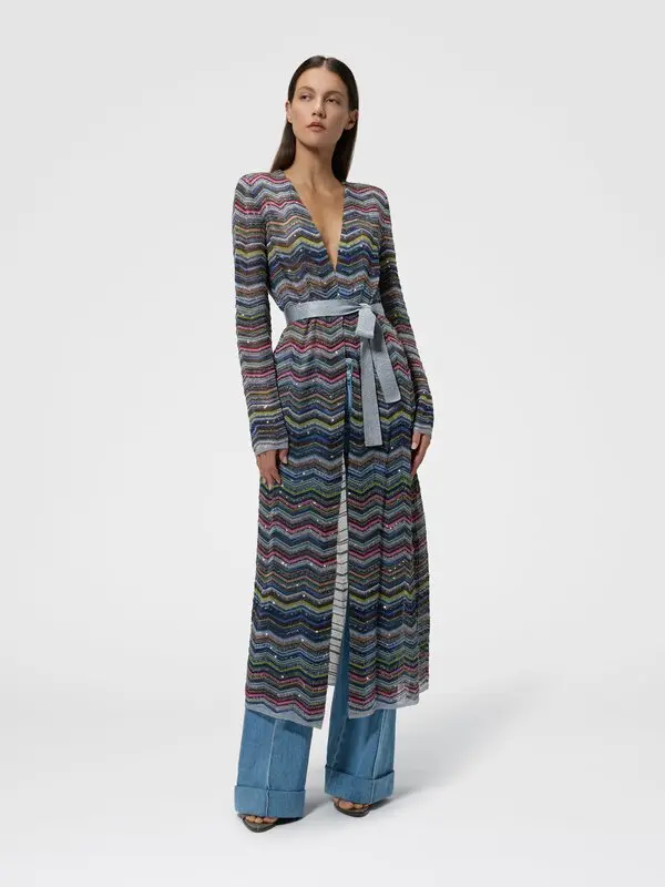 Missoni Long Chevron Viscose-blend Cardigan With Belt