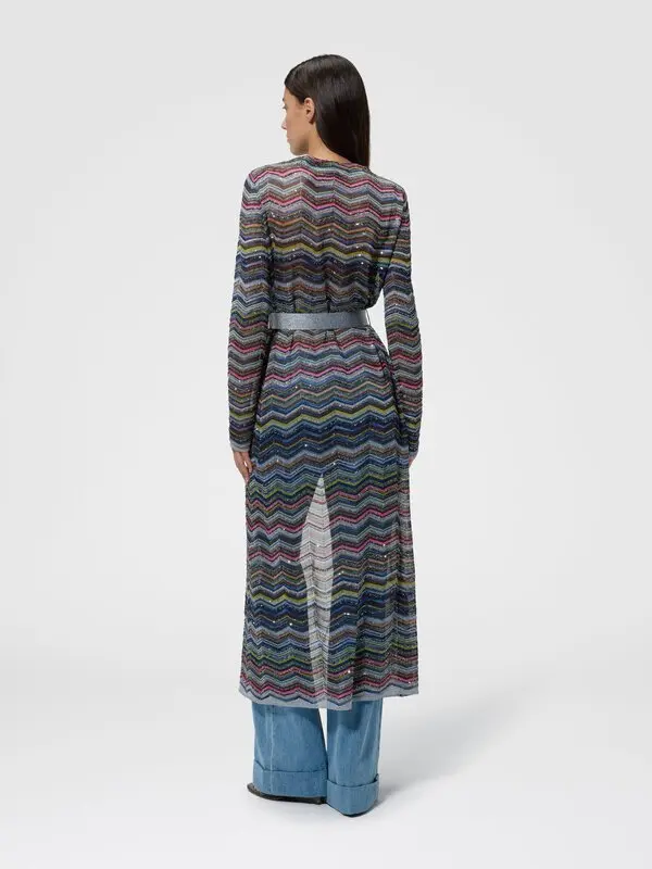 Missoni Long Chevron Viscose-blend Cardigan With Belt