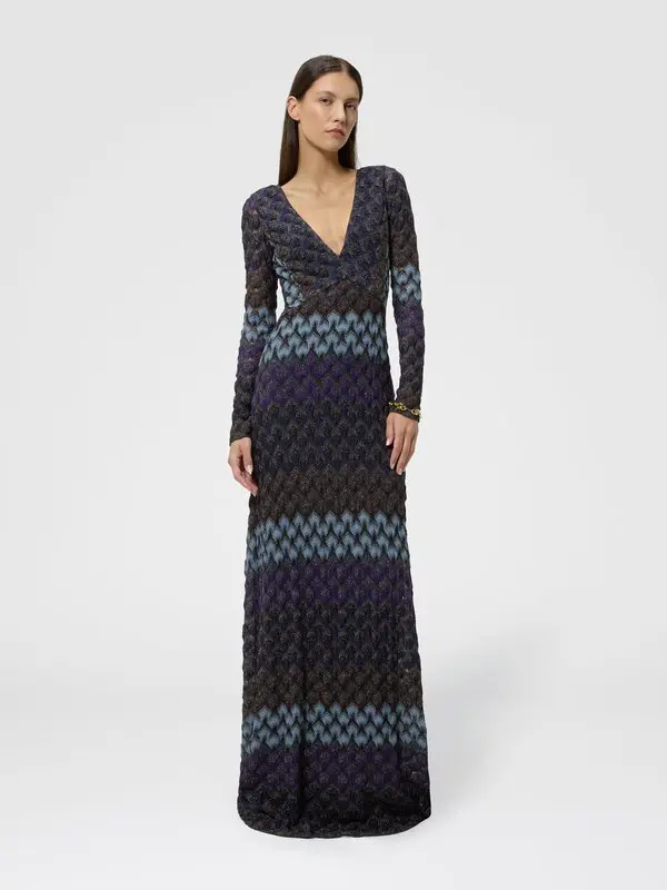 Missoni Long Viscose Lamé Dress With V-neck