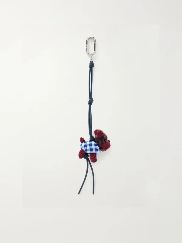 Loewe Cosima Von Bonin Bulldog Leather-trimmed Bead-embellished Crochet-knit Bag Charm - Multi
