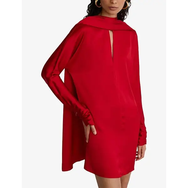 REISS Ottilie Cape-detail Satin Mini Dress