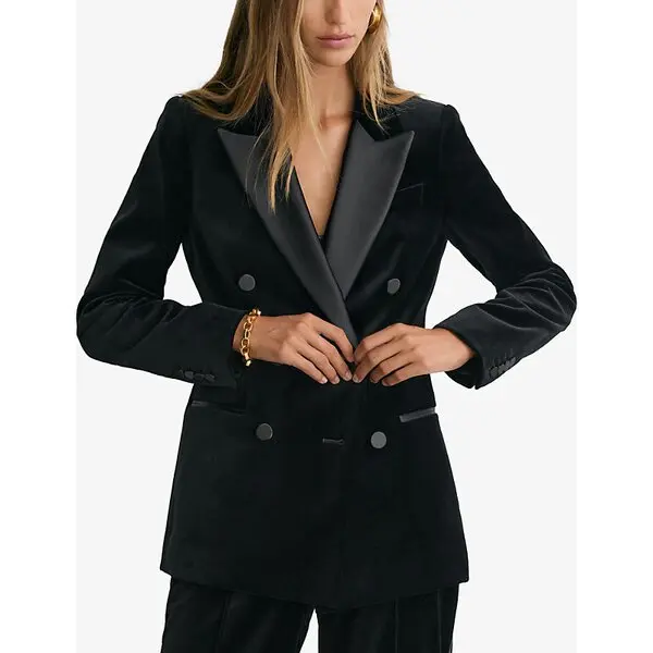 REISS Wren Satin-trim Single-breasted Velvet Blazer - Black