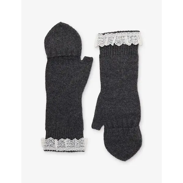 GANNI Compact Knitted Wool Lace-trim Mittens