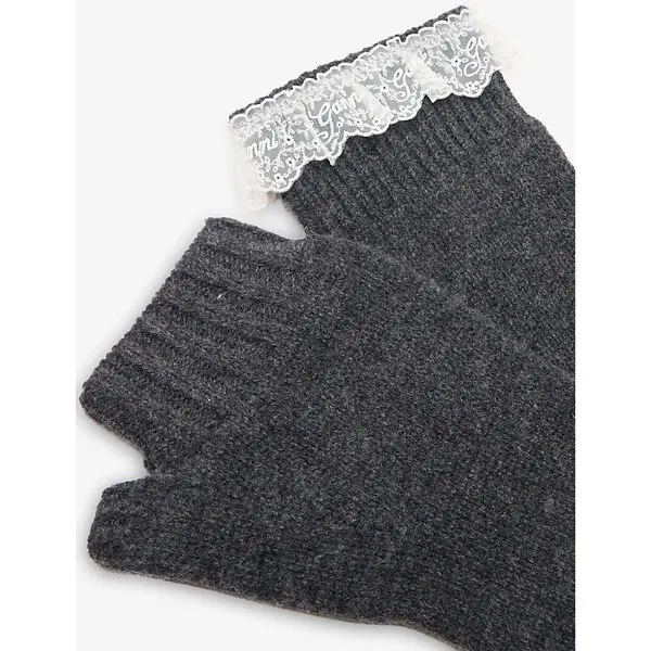 GANNI Compact Knitted Wool Lace-trim Mittens
