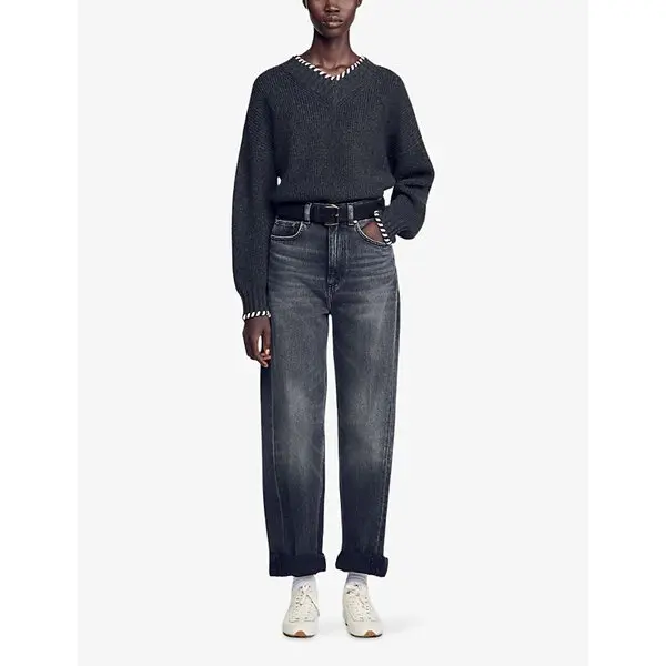 Sandro Braided V-neck Wool-blend Jumper