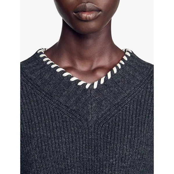 Sandro Braided V-neck Wool-blend Jumper