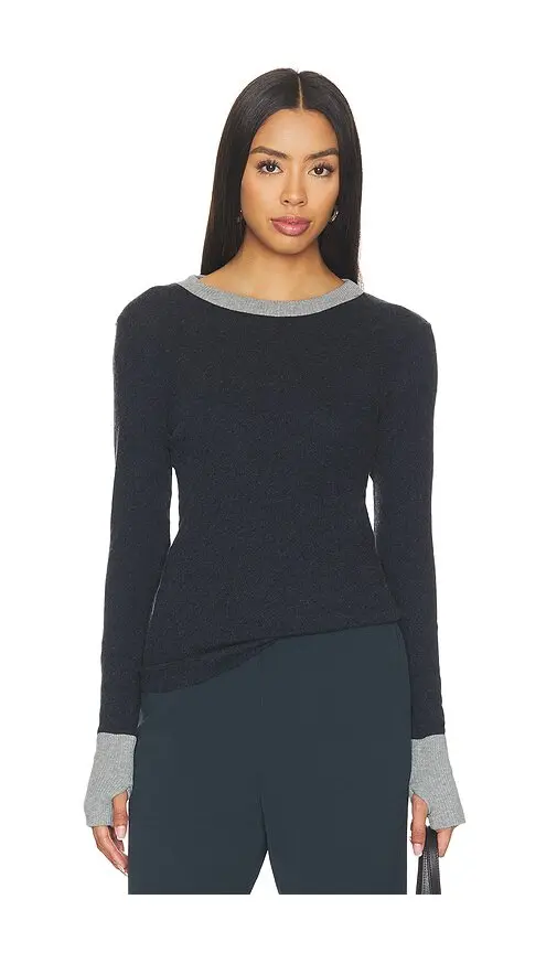 Enza Costa Cashmere Jersey Contrast Easy Cuffed Crew