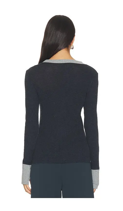 Enza Costa Cashmere Jersey Contrast Easy Cuffed Crew