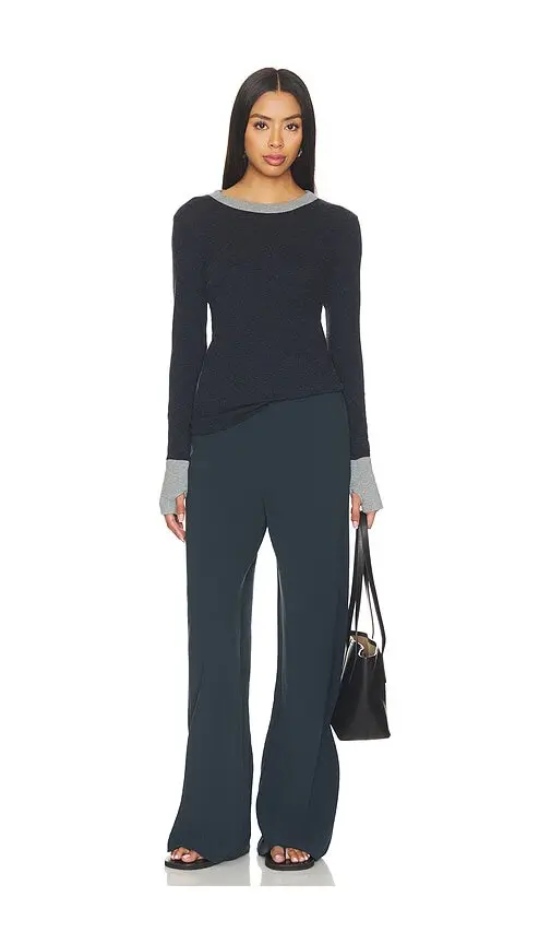 Enza Costa Cashmere Jersey Contrast Easy Cuffed Crew