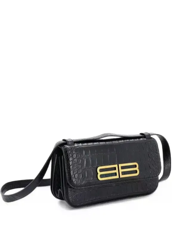 Balenciaga Gossip Flap Bag Crocodile Embossed Leather Small Shoulder Bag