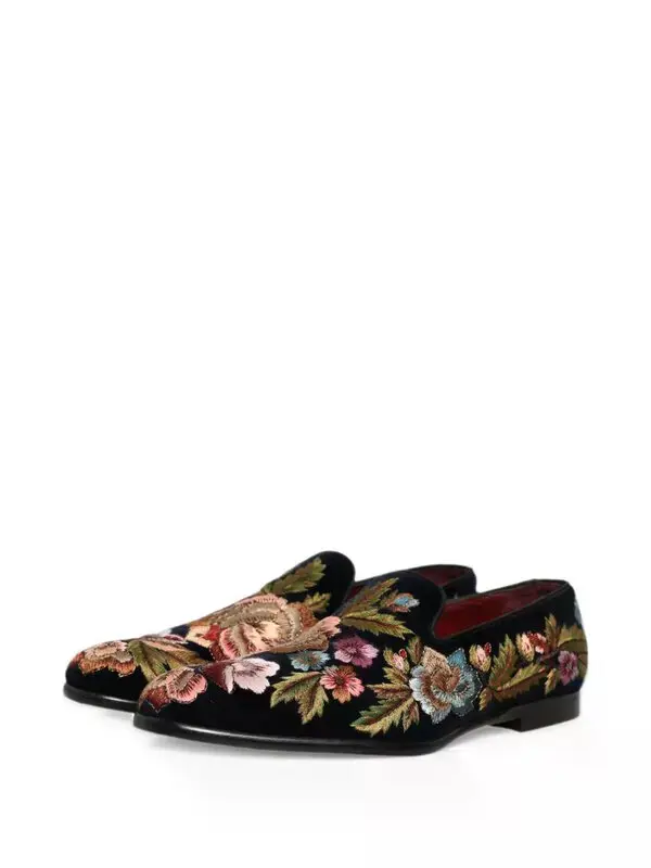 Dolce & Gabbana Floral-embroidered Velvet Loafers