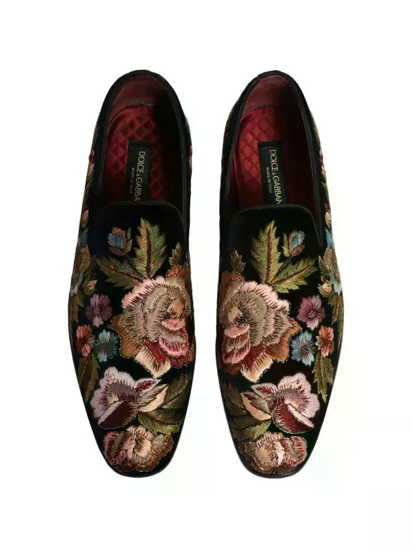 Dolce & Gabbana Floral-embroidered Velvet Loafers