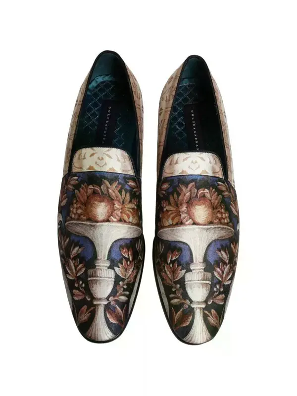 Dolce & Gabbana Multicolor Fruit Print Velvet Loafers
