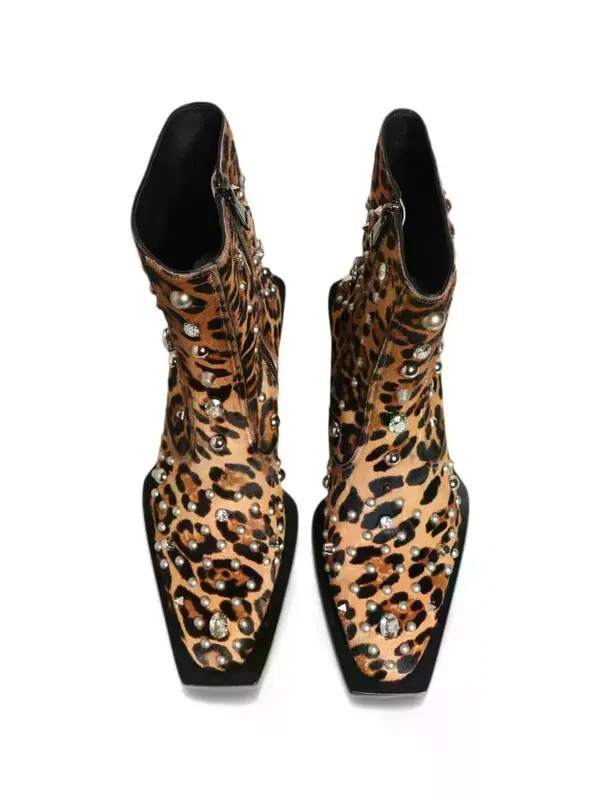 Dolce & Gabbana Leopard-print Embellished Ankle Boots