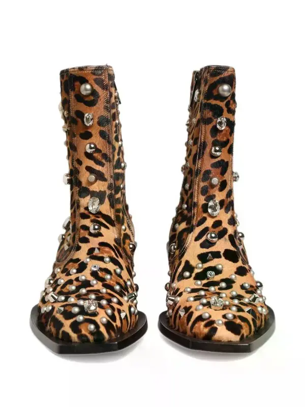 Dolce & Gabbana Leopard-print Embellished Ankle Boots