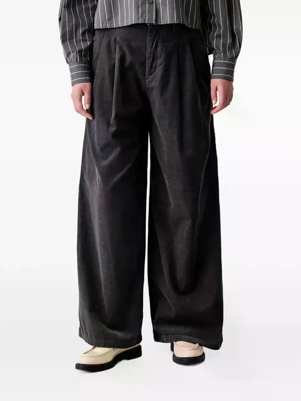 Marc O'polo Pleated Corduroy-texture Wide-leg Trousers - Grey