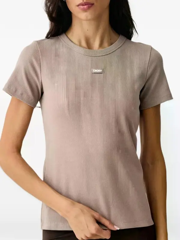 Dkny Ribbed-knit Logo-patch T-shirt - Grey