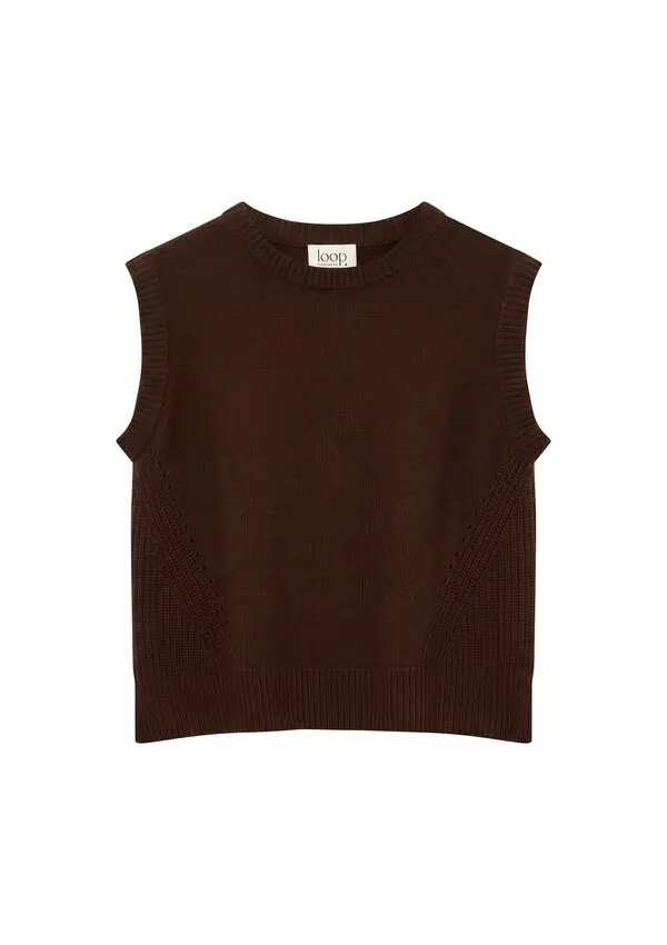 LOOP CASHMERE Ribbed Detail Tank Sweater In Americano