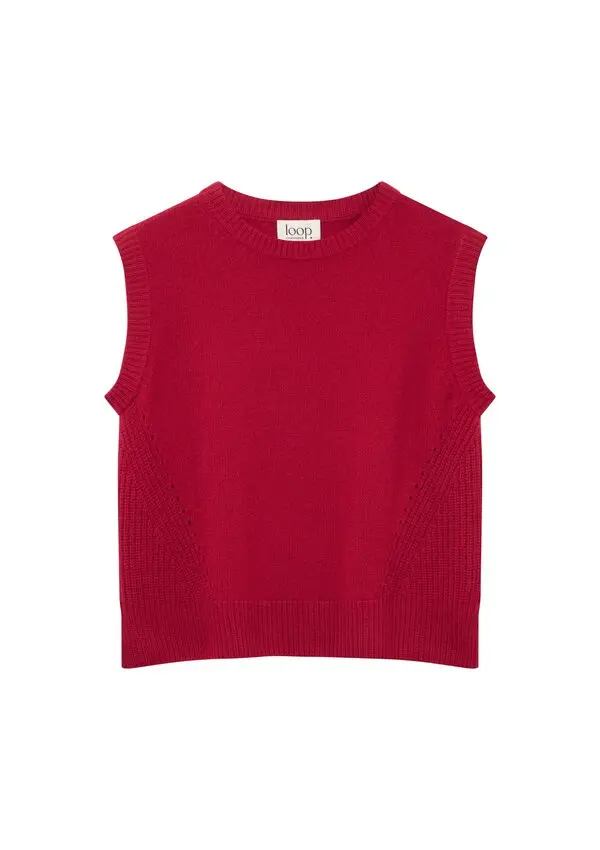 LOOP CASHMERE Ribbed Detail Tank Sweater In Garnet