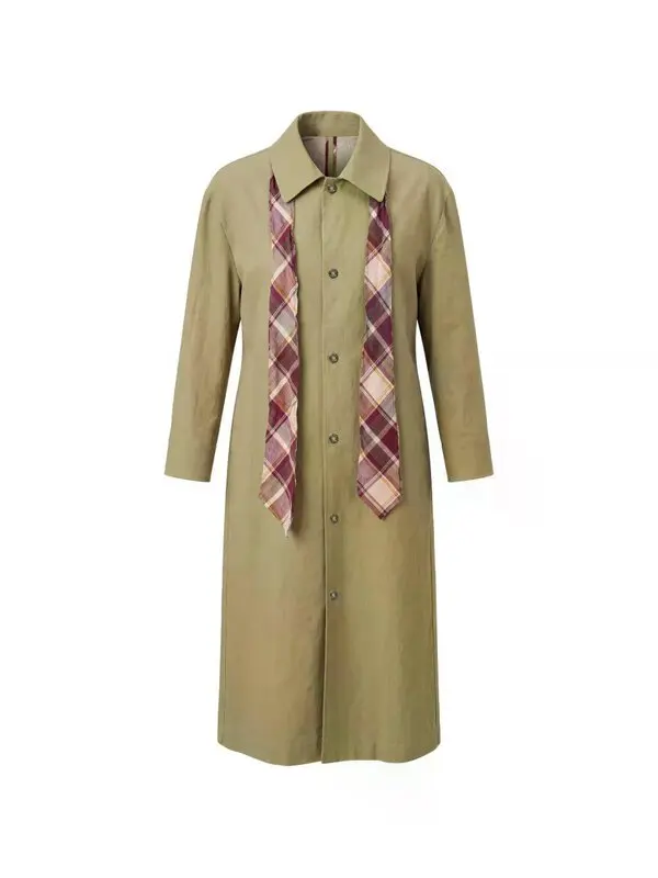 MARBELL Victoria Plaid-trim Button-down Coat
