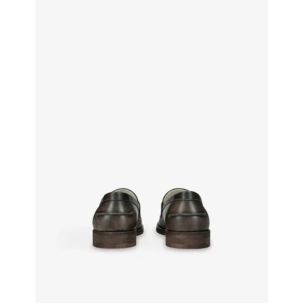 DUKE + DEXTER Wilde Distressed Leather Penny Loafers