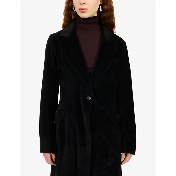 MARC LEBIHAN Peak-lapel Single-breasted Velvet Coat